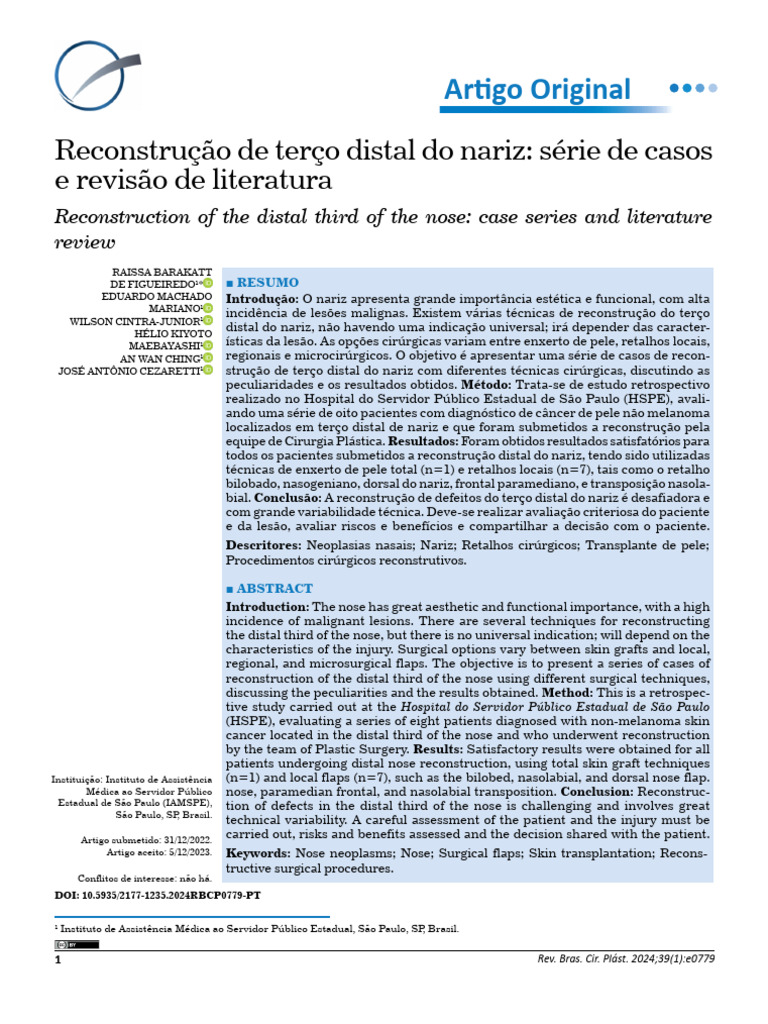 Reconstrução de Terço Distal Do Nariz | PDF | Câncer de pele | Melanoma