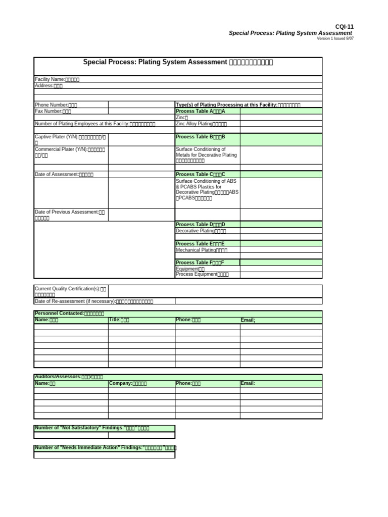CQI-11-检查表 英汉对照 | PDF | Specification (Technical Standard)