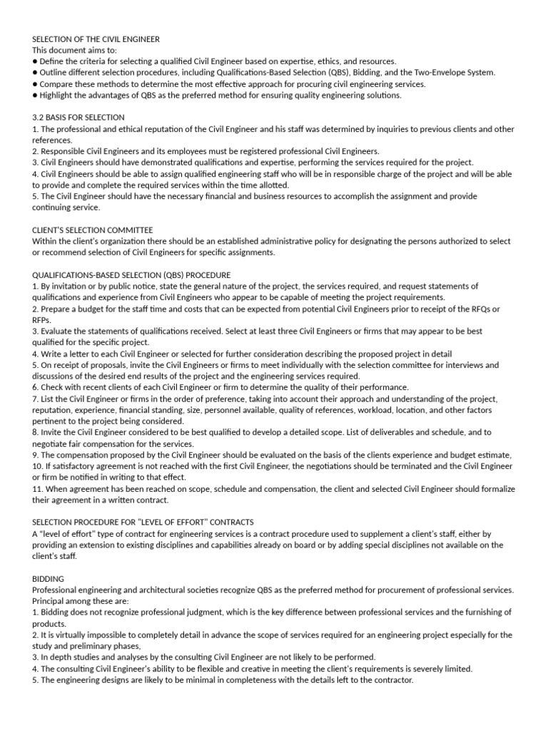 Criteria for Selecting Civil Engineers | PDF | Real Estate Appraisal ...