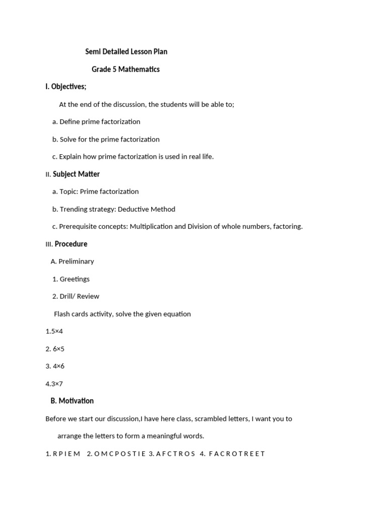 Grade 5 Prime Factorization Lesson Plan | PDF