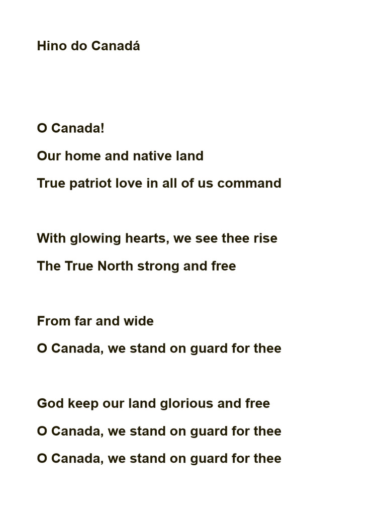 O Canada! National Anthem Lyrics | PDF
