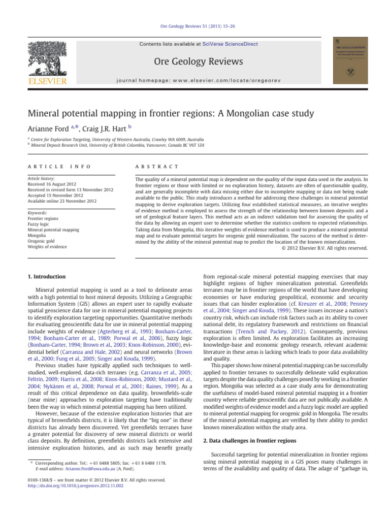 Ford A. - 2013 - Ore Geol. Rev | PDF | Geology | Geographic Information ...