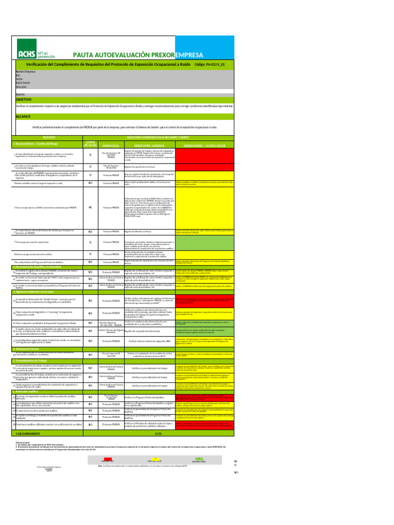 Pauta Autoeval Cumplimiento Prexor - Indutria.pa013v01 | PDF | ruido