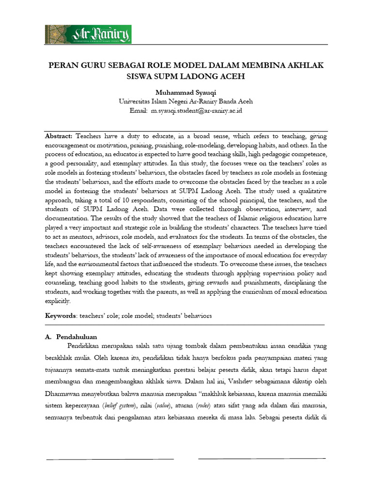Jurnal Peran Guru Sebagai Role Model | PDF