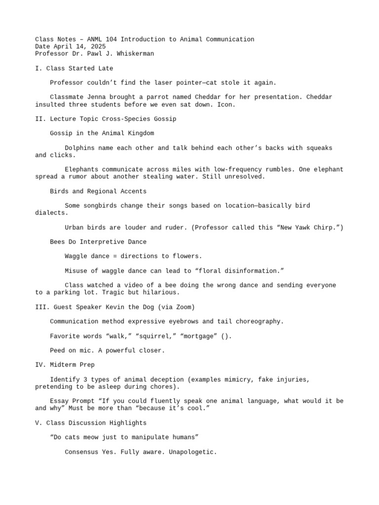 ANML 104 Introduction To Animal Communication | PDF