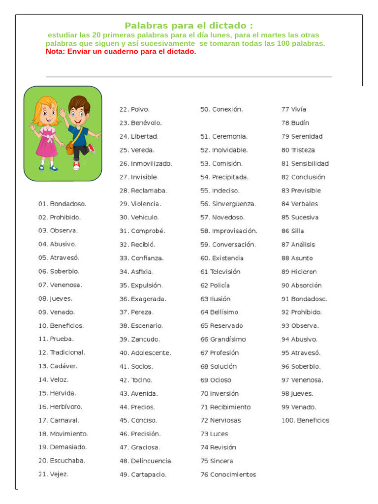 Dictado: 100 palabras en 5 días | PDF