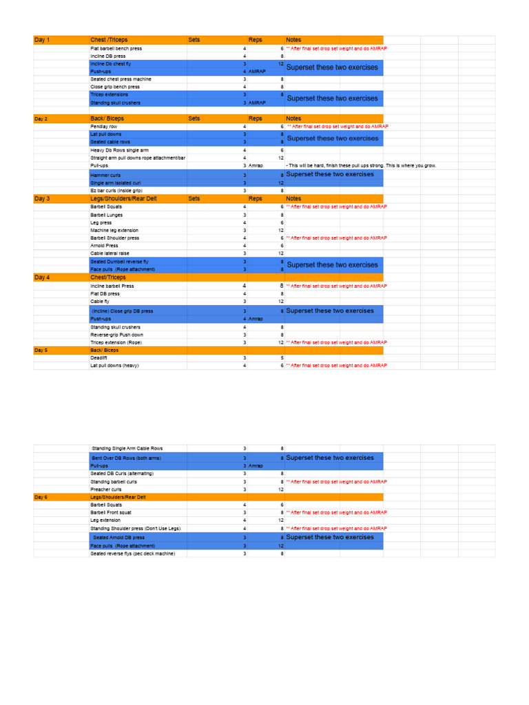 Nathan French-6 - Day - Workout - Plan - 6 - Day - Split - 1 | PDF | Strength Training | Weight ...