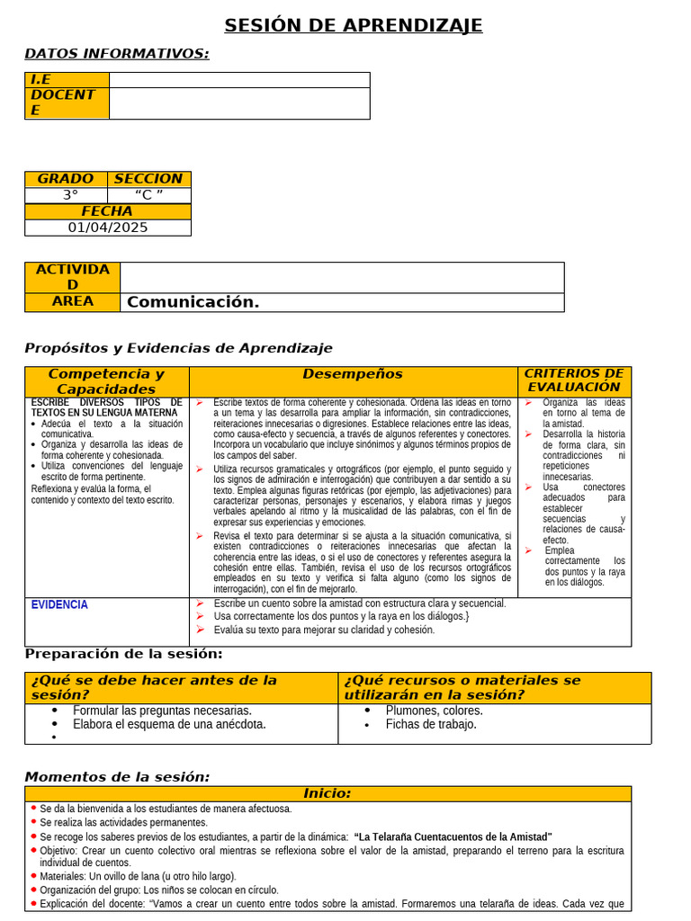 Sesión de Com Escribimos Un Cuento | PDF | Aprendizaje | Comunicación