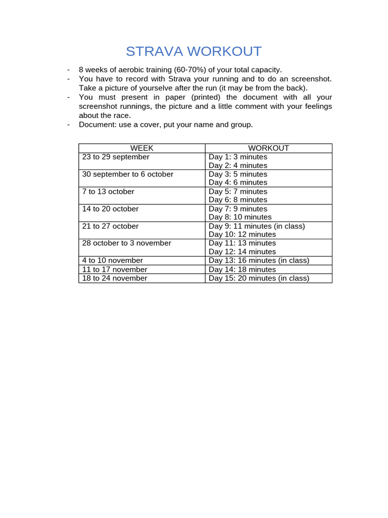 Strava Workout 2ºeso | PDF