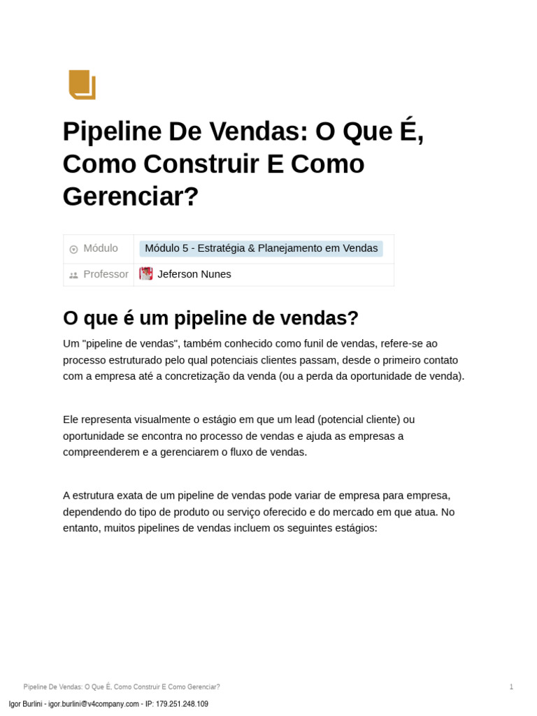 Pipeline de Vendas O Que É, Como Construir E Como Gerenciar | PDF