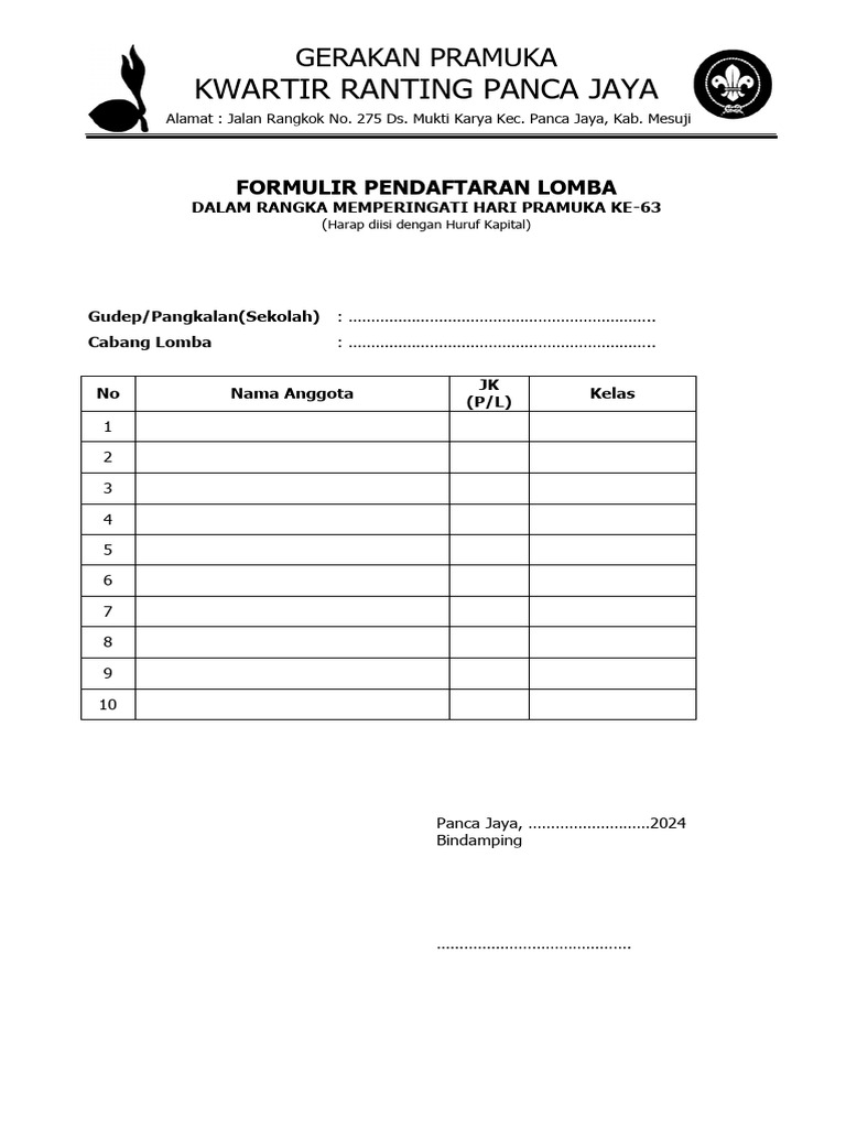 FORM PENDAFTARAN LOMBA | PDF