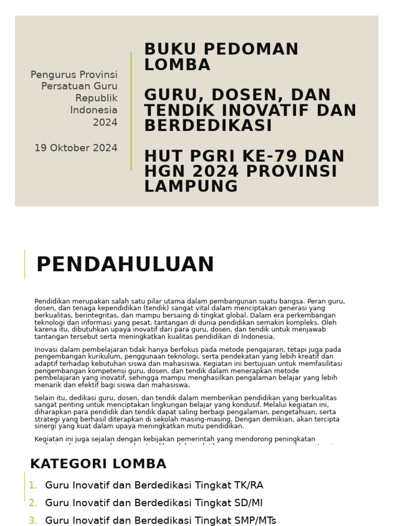 Lomba Inovasi Pendidikan HUT PGRI 2024 | PDF