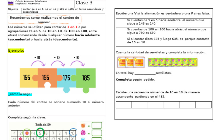 Conteo de 5 en 5 hasta 1000 | PDF