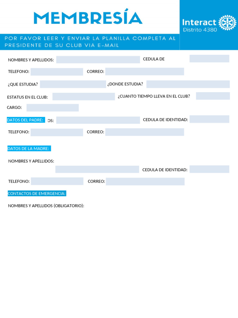 Planilla de Membresia | PDF