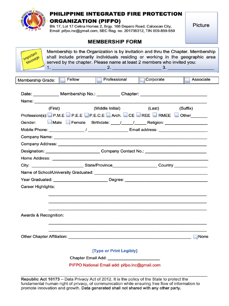 PIFPO Application Form | PDF