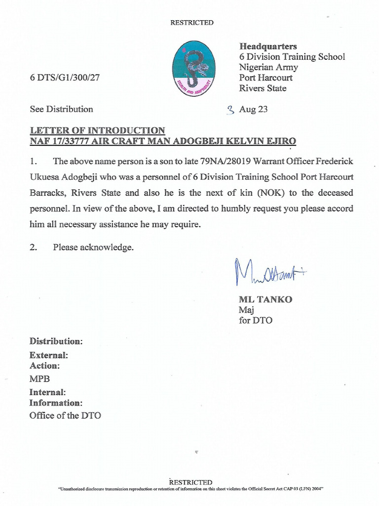 Letter of Introduction Naf 17na-33777 | PDF