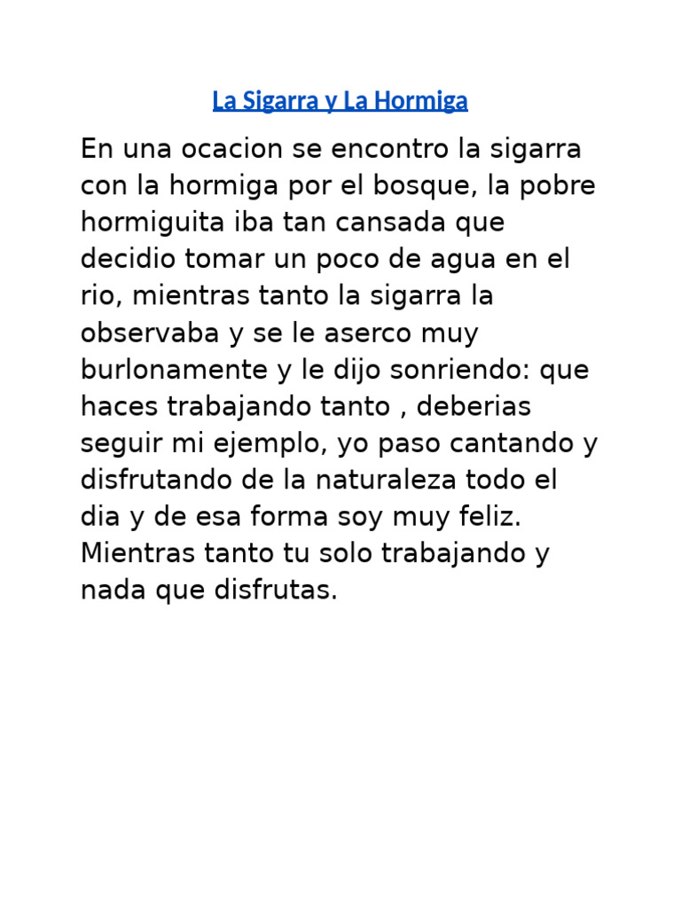 La Sigarra y la Hormiga: Un Encuentro | PDF