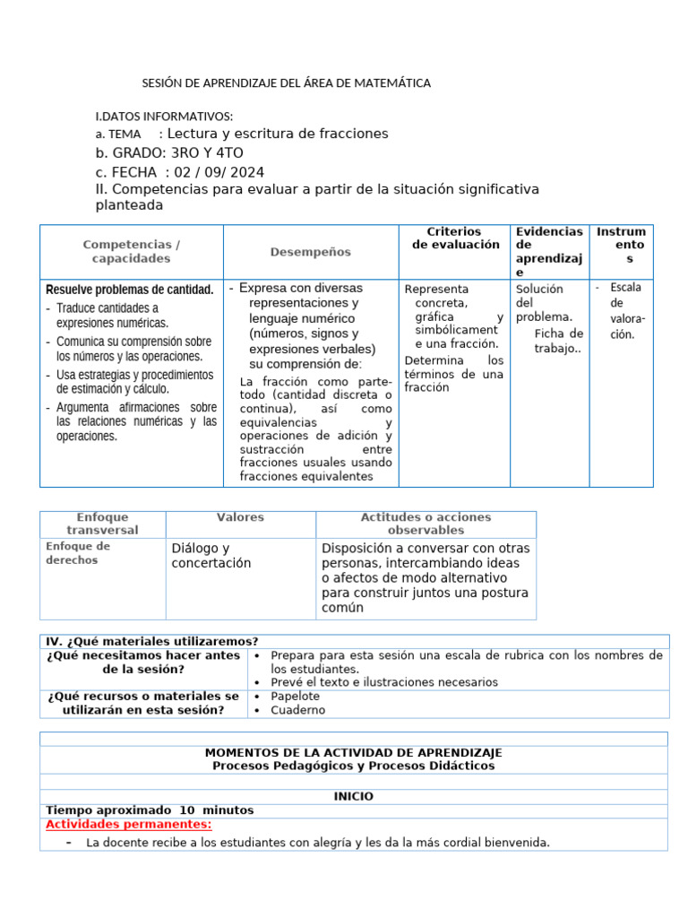 Fracciones: Lectura y Escritura para 3ro y 4to | PDF | Aprendizaje