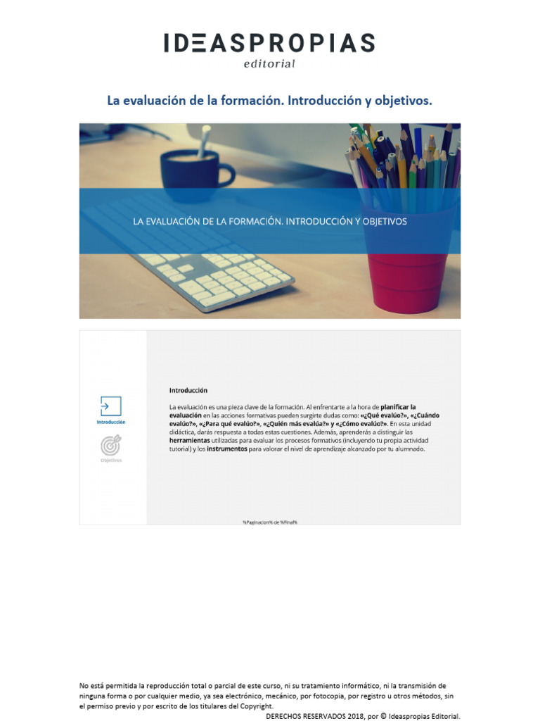 UD4-La Evaluacion de La Formacion. Introduccion y Objetivos - Temario | PDF | Derechos de autor