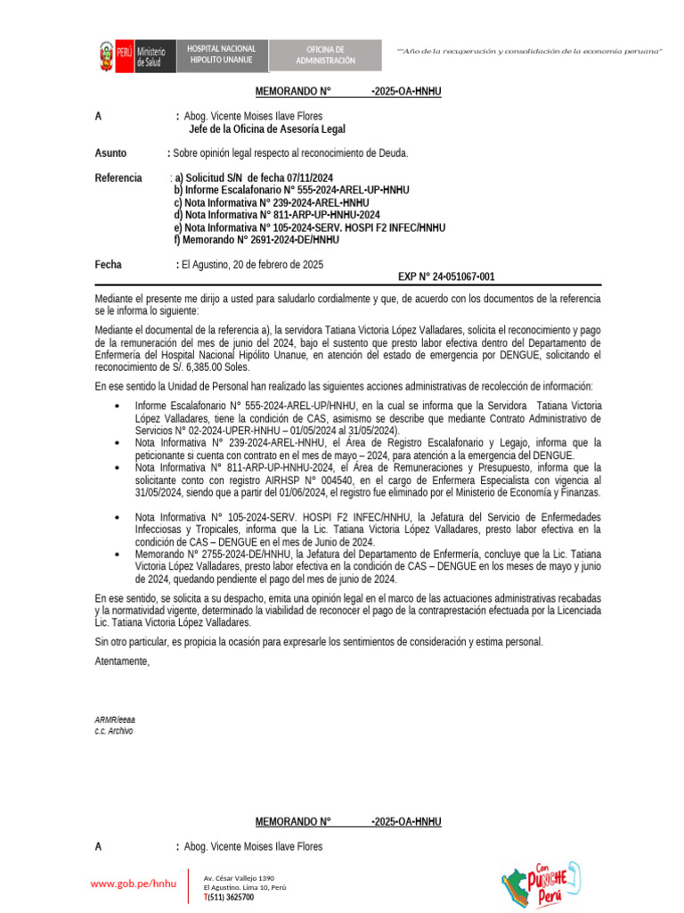 PROYECTO DE MEMO PARA ASESORIA JURIDICA SOBREerror2 | PDF | Perú | Hospital