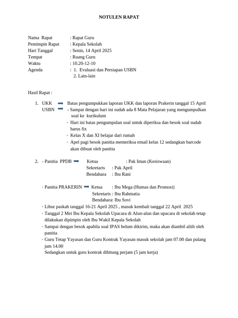 NOTULEN RAPAT GURU 14 APRIL | PDF