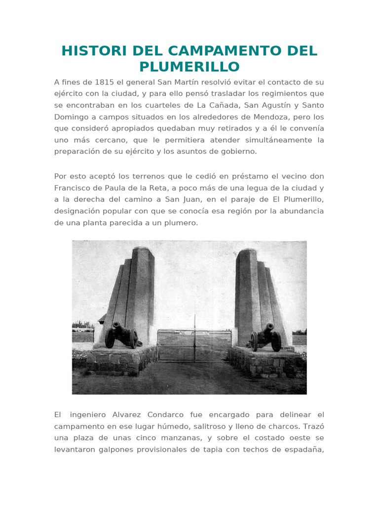 Historia del Campamento El Plumerillo | PDF | Conflictos del segundo ...