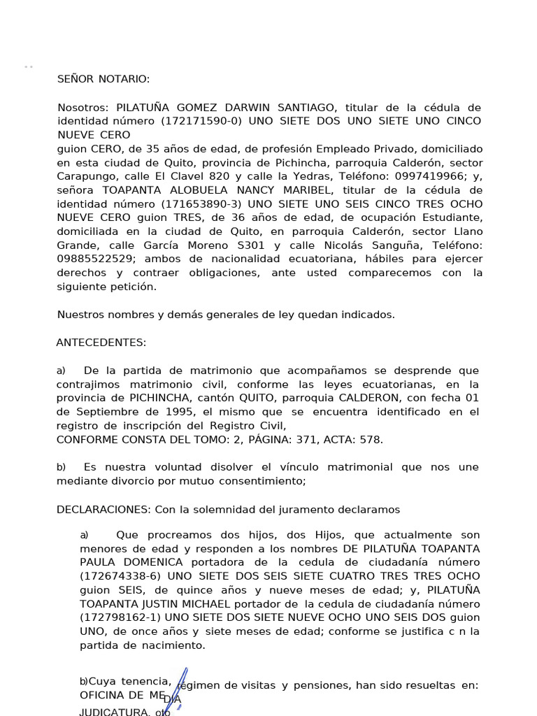 Minuta Divorcio Por Mutuo Consentimiento | PDF | Divorcio | Mediación