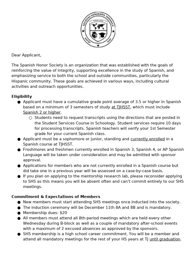 Final - SHS Application 2024-2025 10-31-24 | PDF