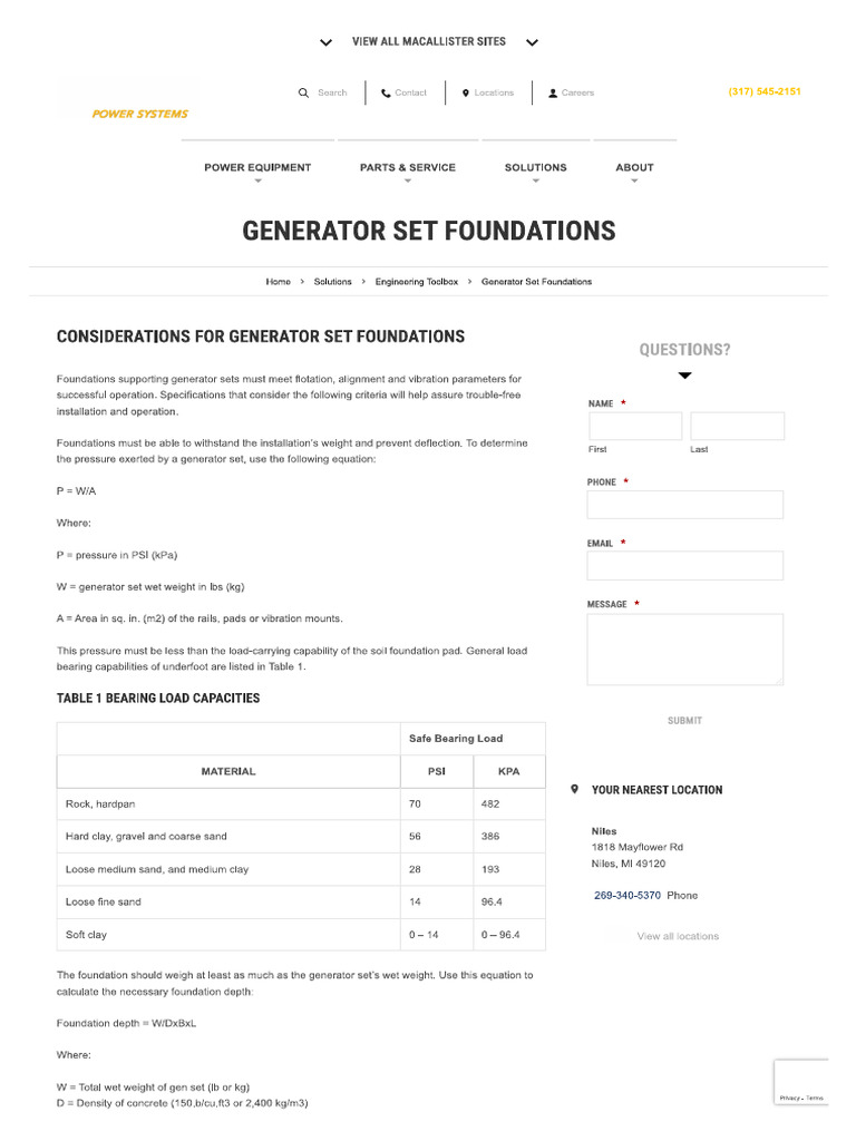 Genset Foundation Formula | PDF