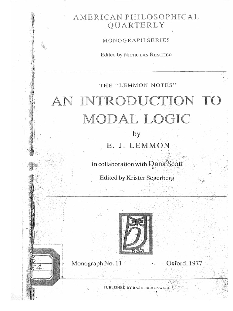 E. J. Lemmon, D. Scott - An Introduction To Modal Logic-B. Blackwell (1977) | PDF