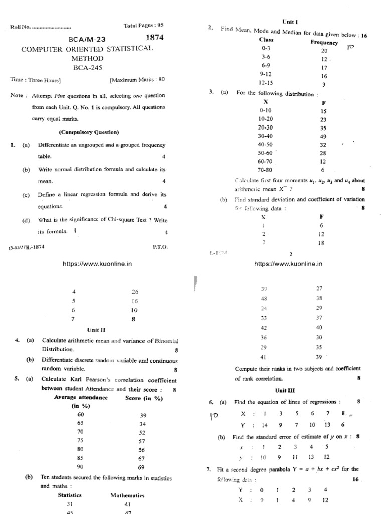 Bca 4 Sem Computer Oriented Statistical Method 1874 May 2023 | PDF