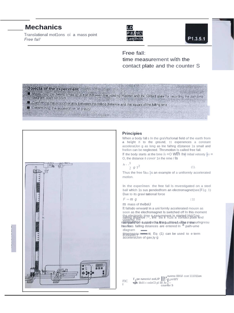 Free Fall Experiment Setup and Analysis | PDF