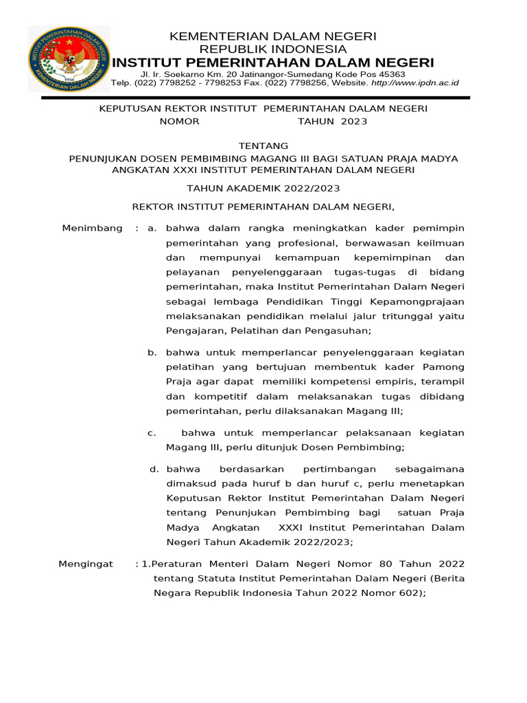 SK Dosbing Magang Iii Asli | PDF