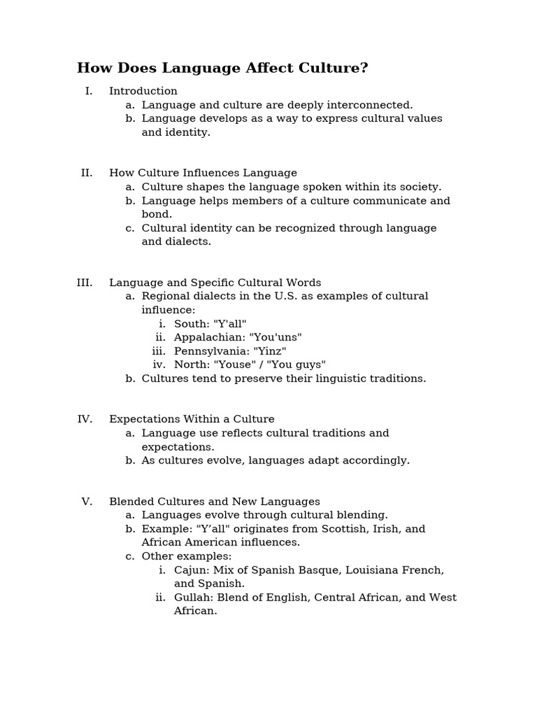 How Does Language Affect Culture Outline | PDF | Dialect | Communication