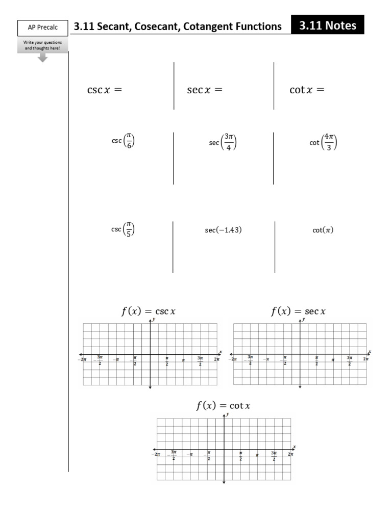 3.11 Secant, Cosecant, Cotangent Functions | PDF | Trigonometric ...