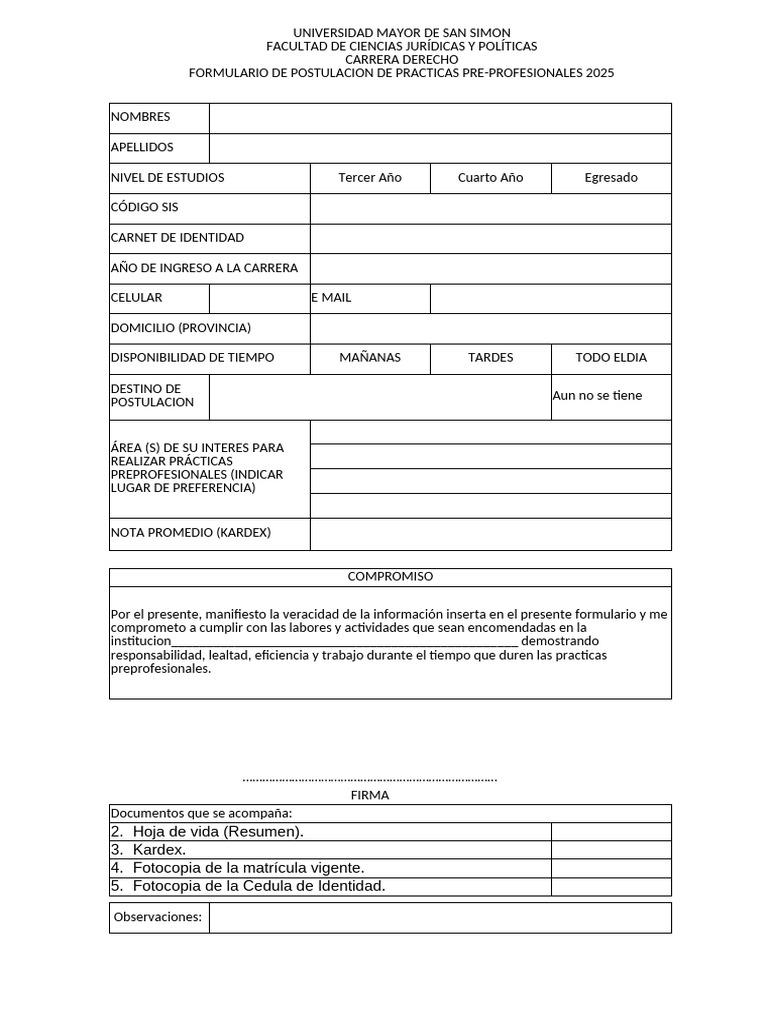 Formulario Practicas Profesionales | PDF