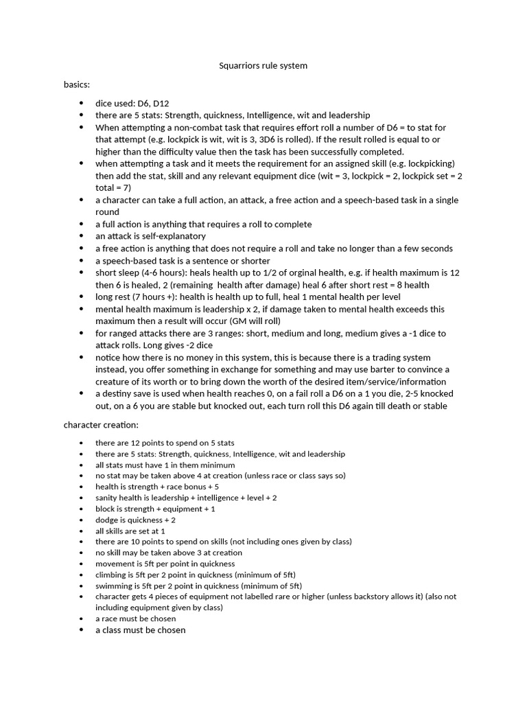 Squarriors RPG Rule System Overview | PDF | Ammunition | Predation