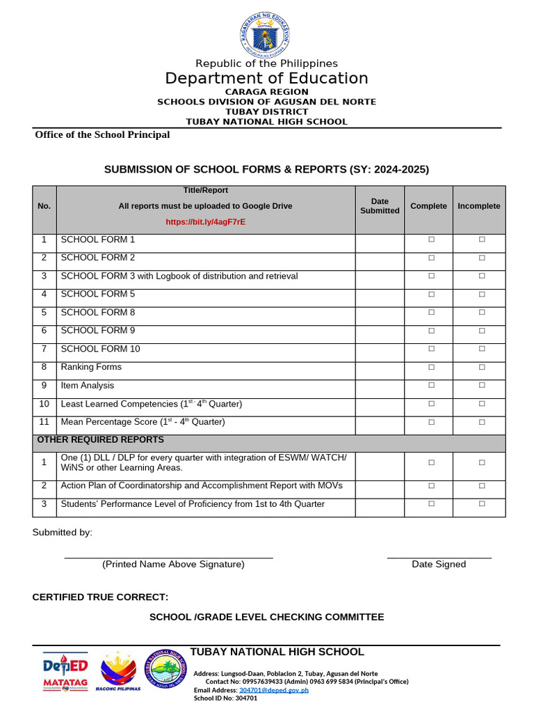 Checklist for Checking of School Forms | PDF
