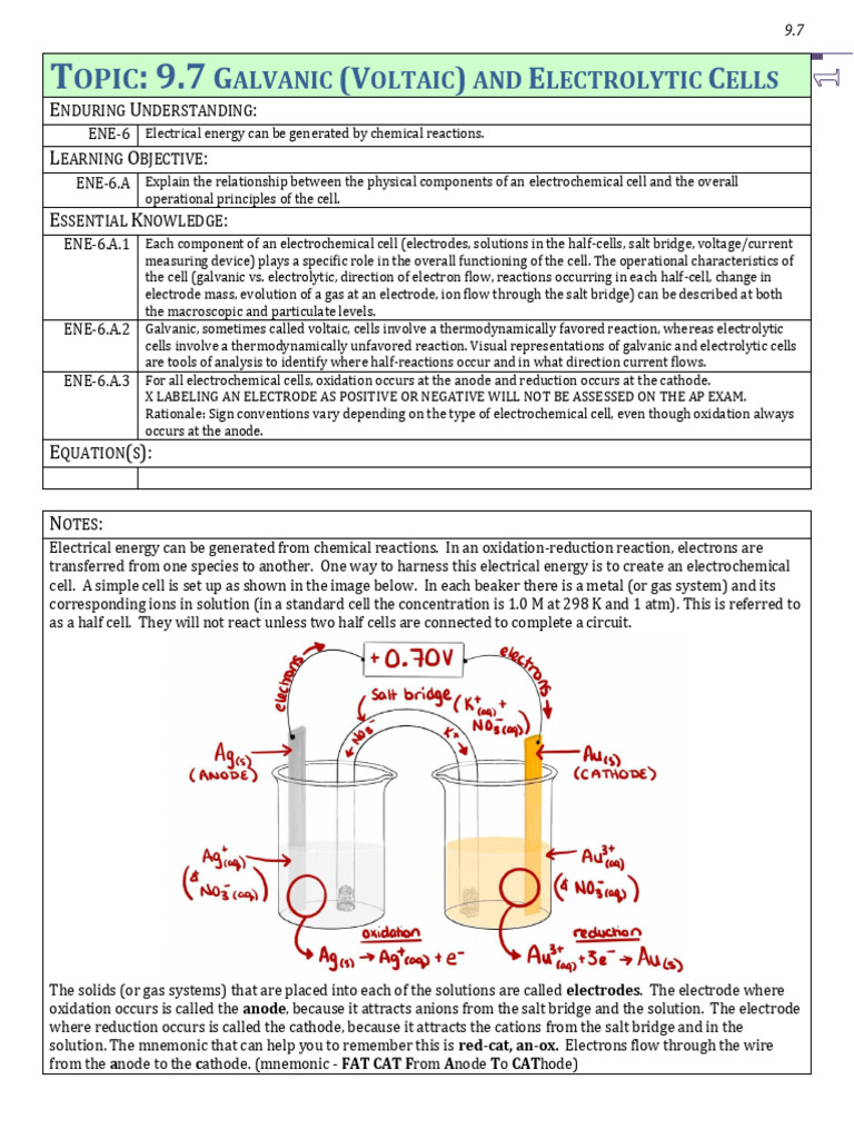 9.7 Galvanic (Voltaic) and Electrolytic Cells key | PDF ...