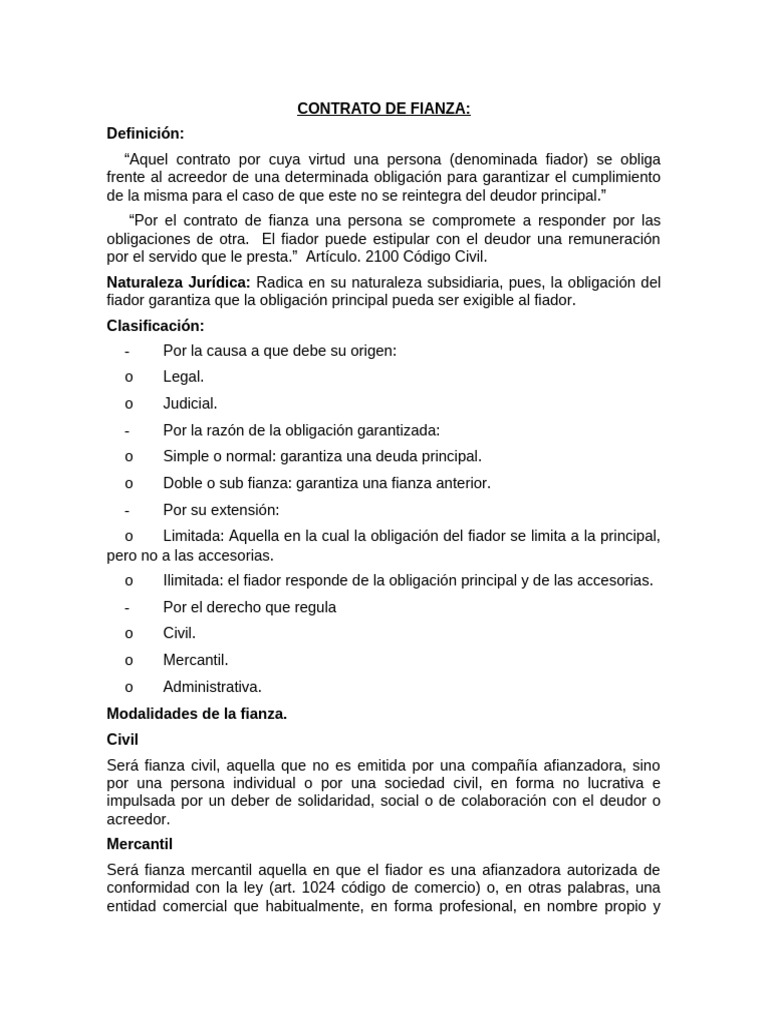 Contrato de Fianza | PDF | Pagos | Garantía