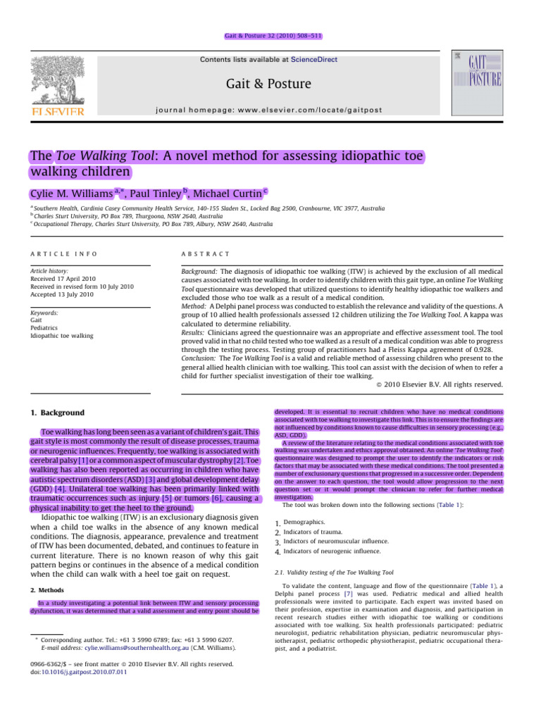 Williams CM Et Al Gait & Posture 2010, 32: 508-511 | PDF | Medical ...