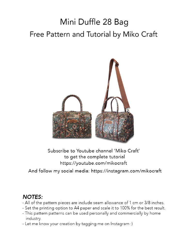Mini Duffle 28 Bag - Free Pattern and Tutorial by Miko Craft | PDF