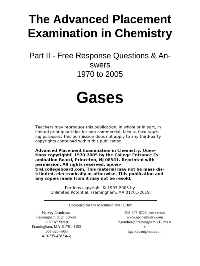 Gases AP FRQ Questions | PDF | Gases | Carbon Dioxide
