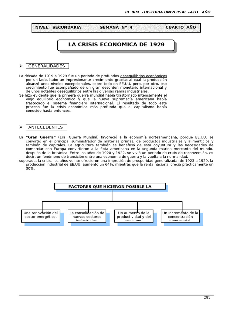 III BIM - HU - 4TO AÑO - Guia 4 - La Crisis Económica de 192 | PDF ...