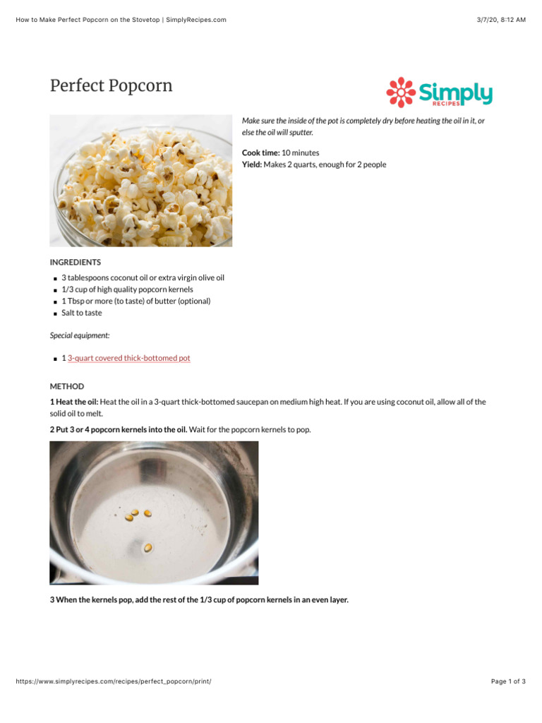 How To Make Perfect Popcorn On The Stovetop | PDF | Popcorn | Butter