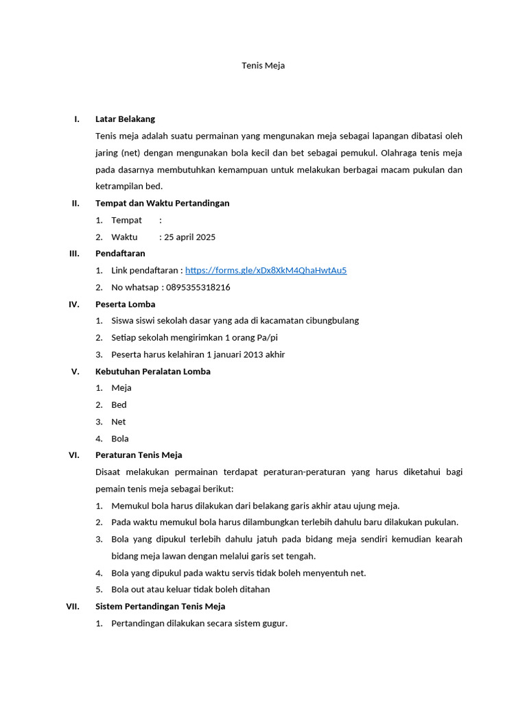 Proposal Lomba Tenis Meja 2021 | PDF