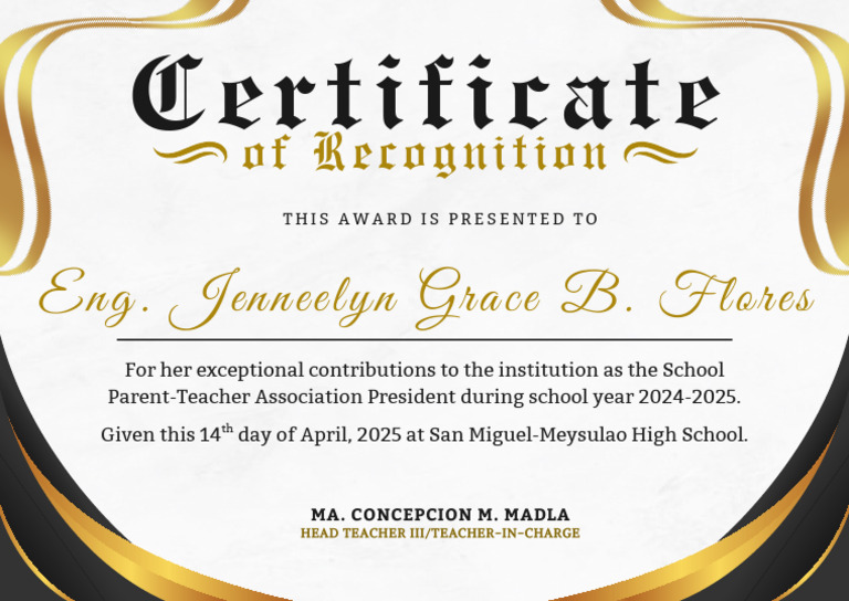 Certificate of Recognition for PTA President | PDF