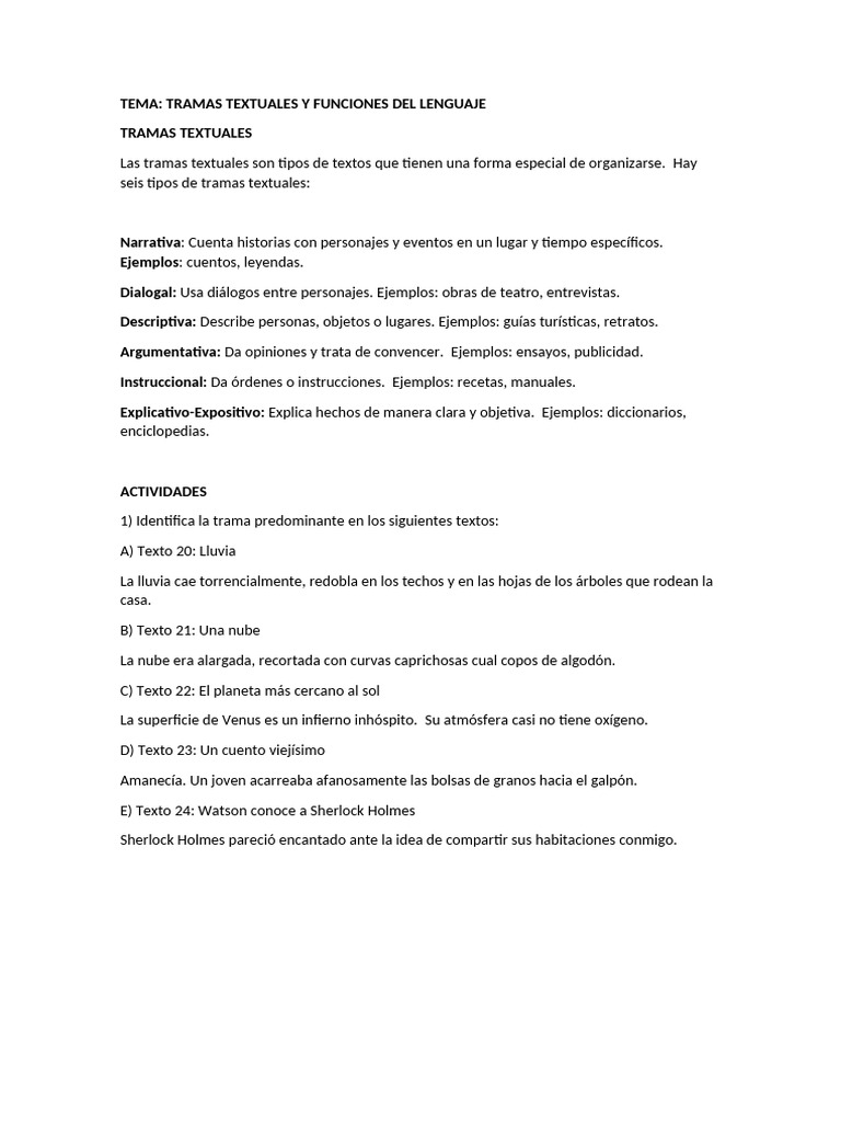 Tipos de Tramas Textuales y Actividades | PDF