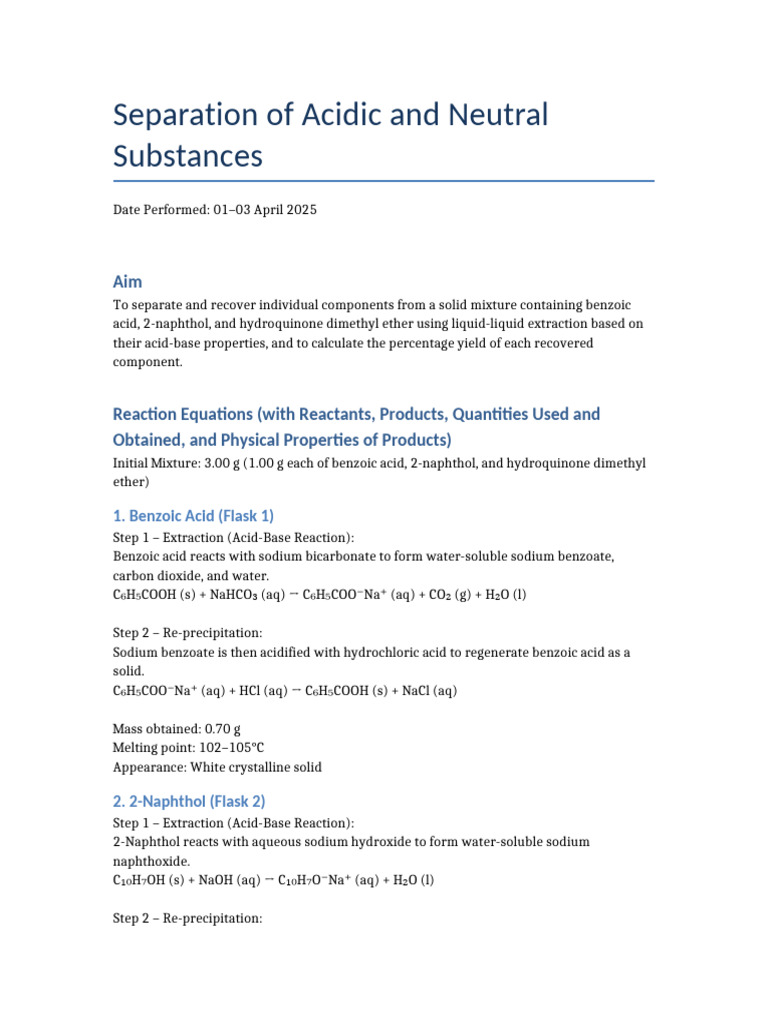 Separation Lab Report | PDF