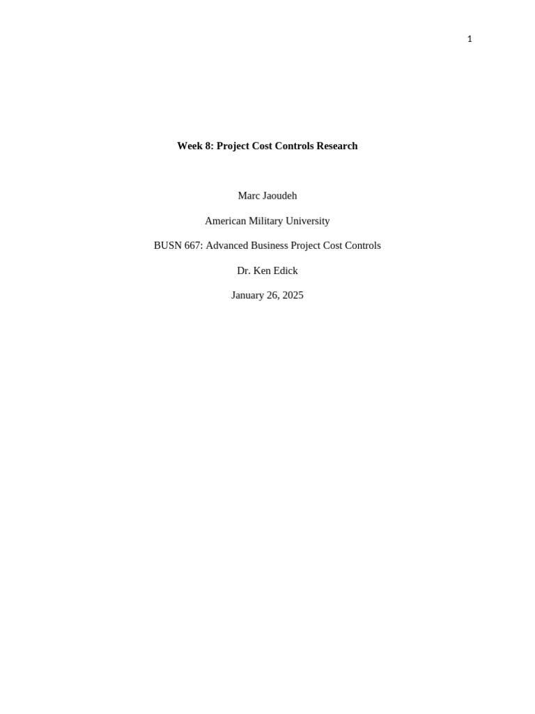 Jaoudeh - Week8 - Project Cost Controls Research | PDF | Project Management | Goal